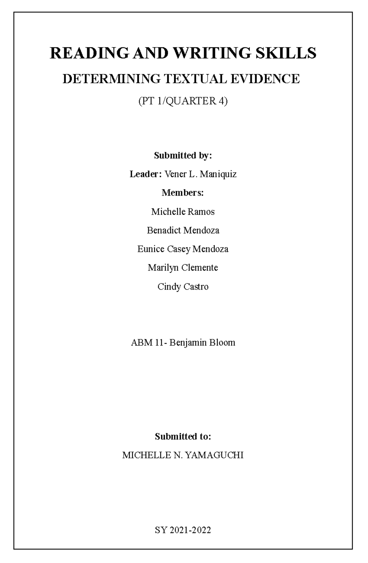 Critique Paper RWS - Hhdhd - READING AND WRITING SKILLS DETERMINING ...