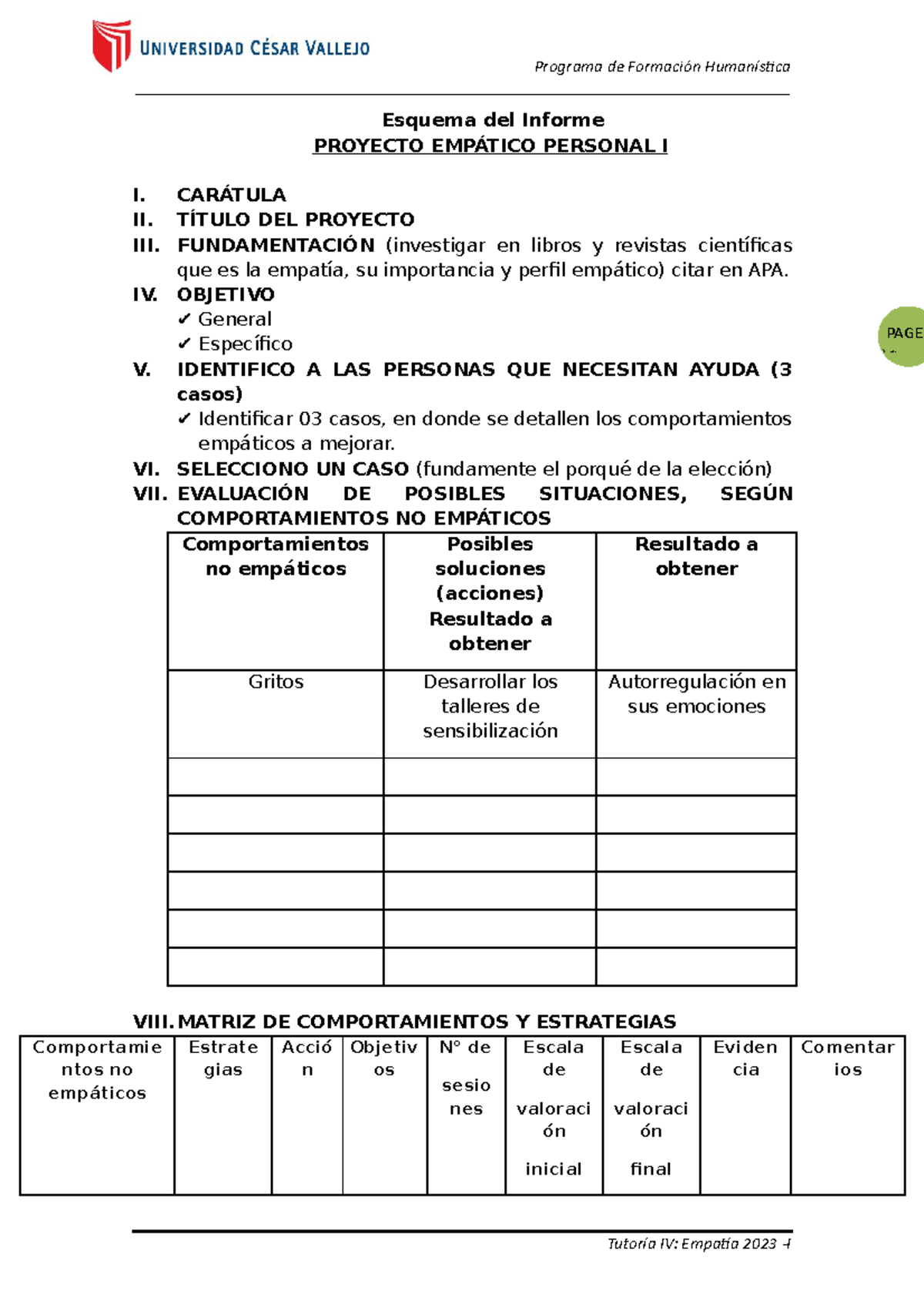 PEP - PROYECTO EMPÁTICO PERSONAL I - Programa de Formación Humanística ...