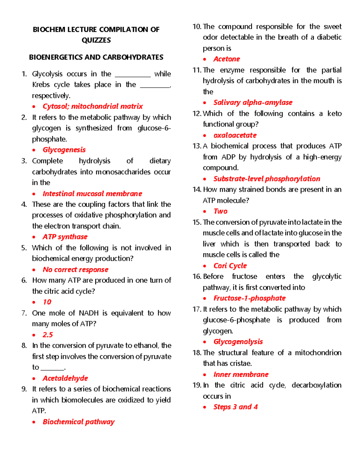 Biochem Lecture Compilation OF Quizzes - BIOCHEM LECTURE COMPILATION OF ...
