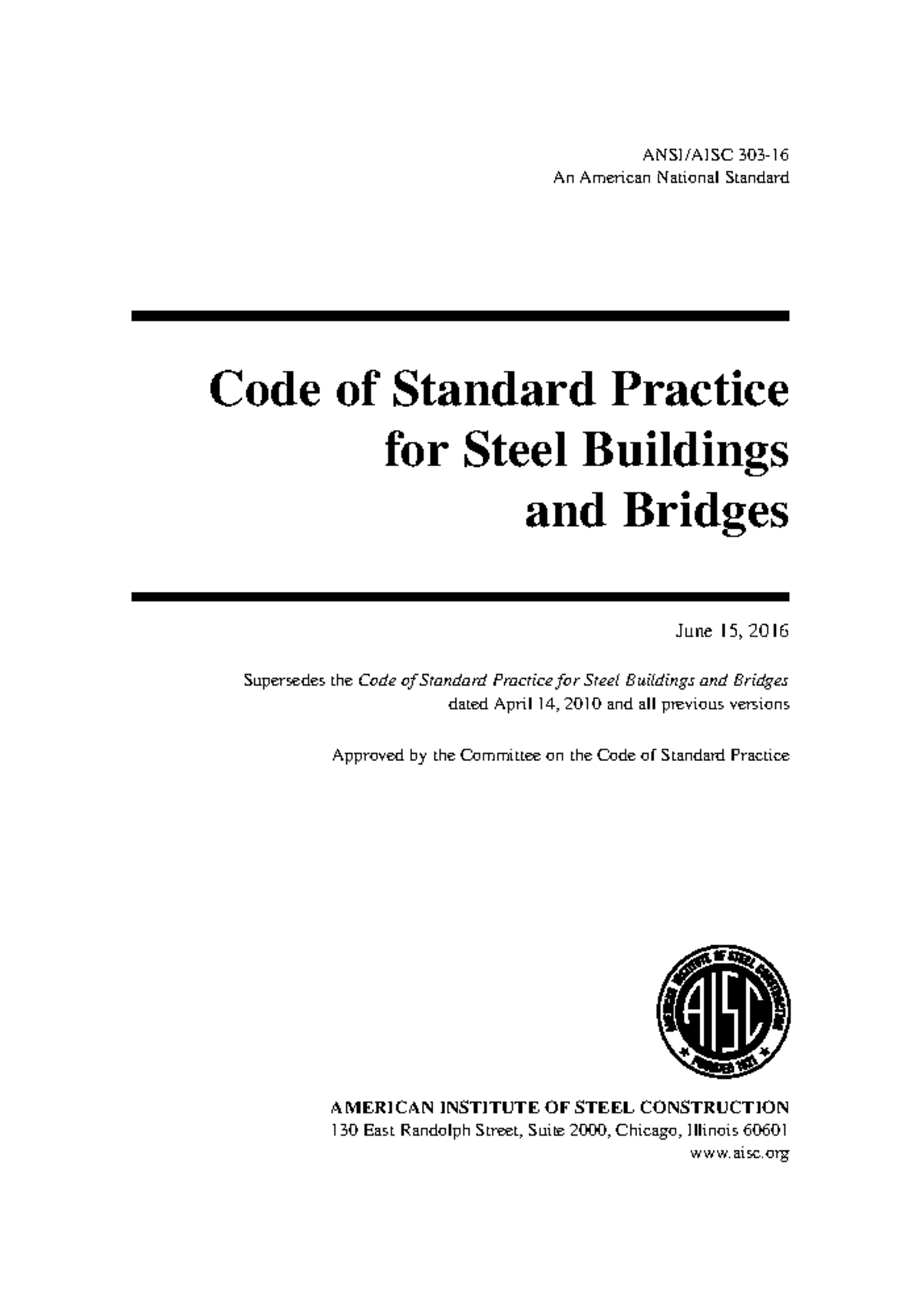 AISC 303-16 - Code of Standart Practice for Steel Buildings and Bridges ...