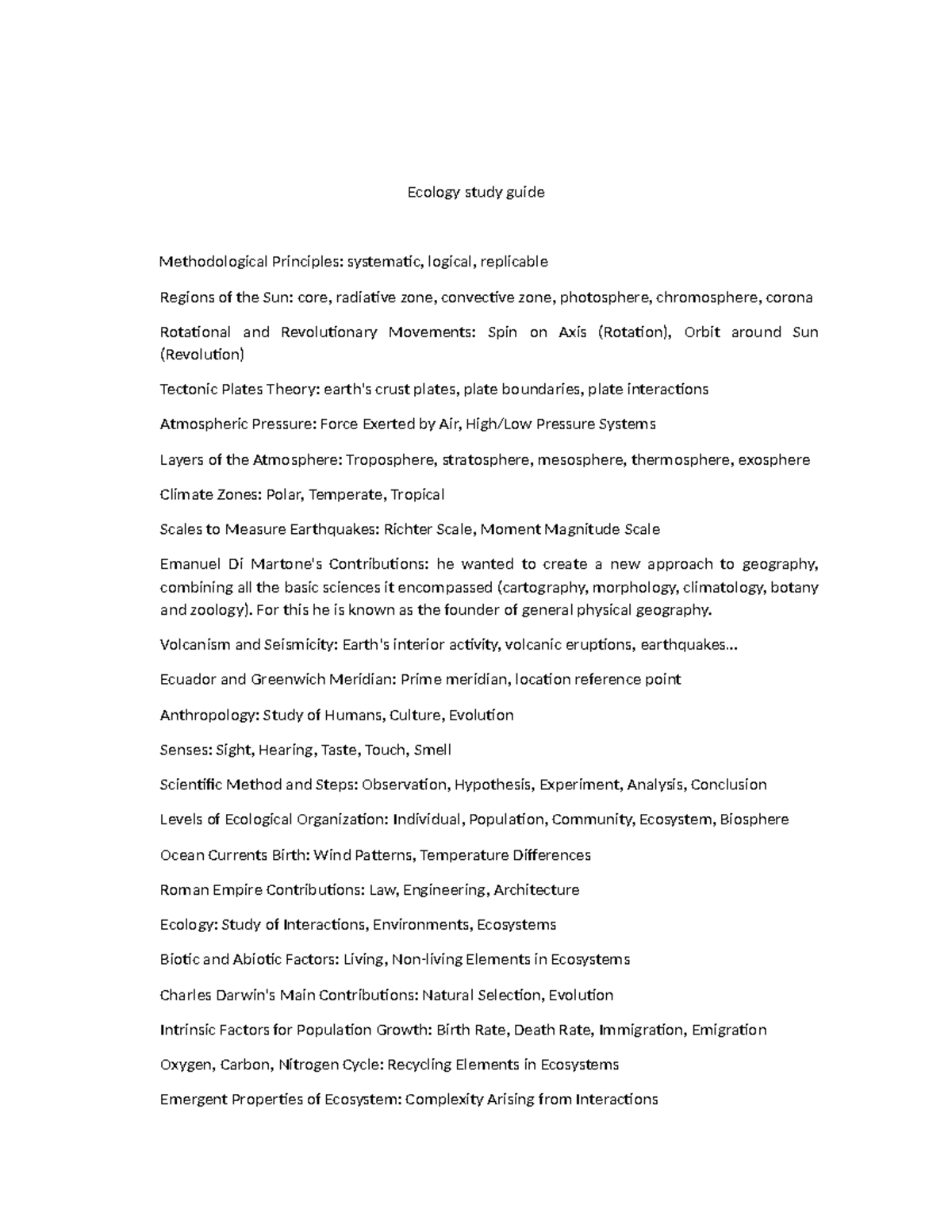 Ecology study guide - Ecology study guide Methodological Principles ...