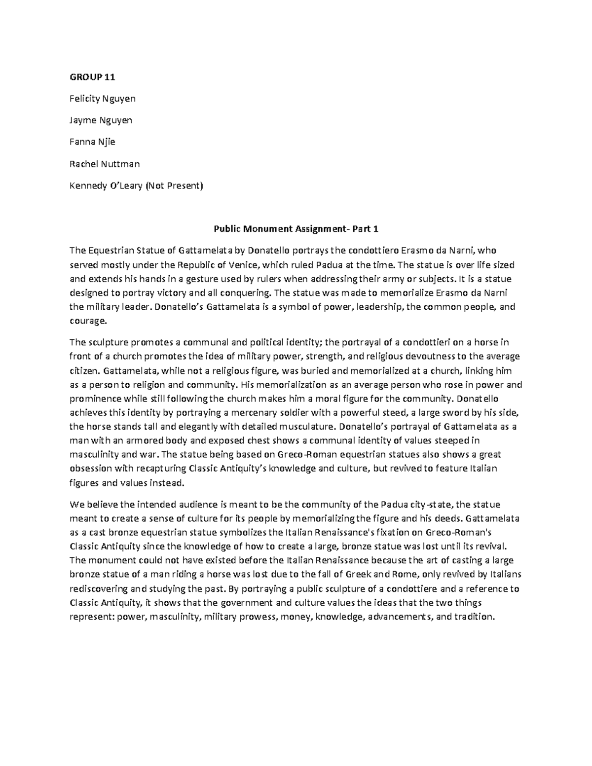 Public Monument Assignment 1 - GROUP 11 Felicity Nguyen Jayme Nguyen Fanna Njie Rachel Nuttman ...