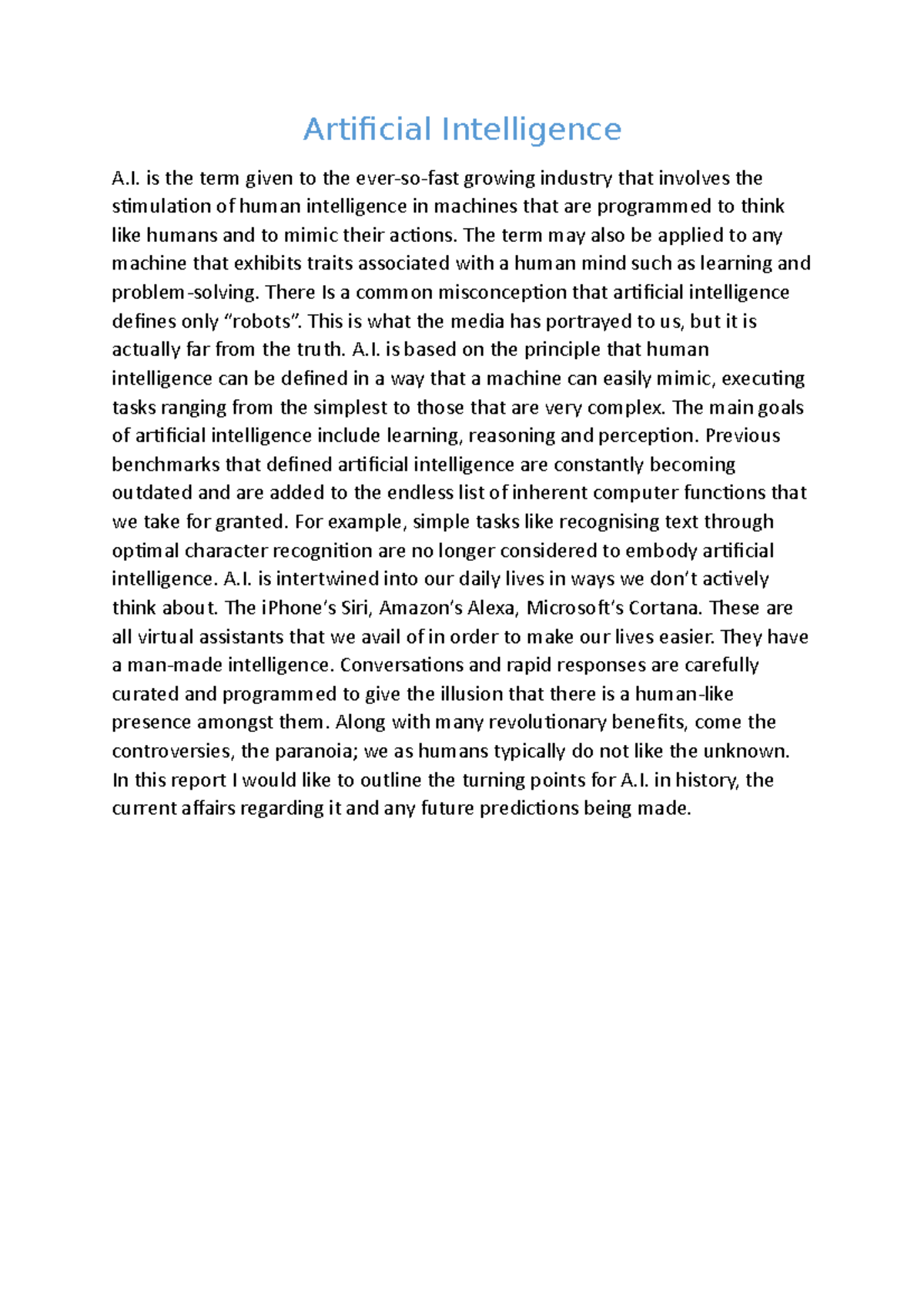 AI Artificial Intelligence Structured Report - Artificial Intelligence ...