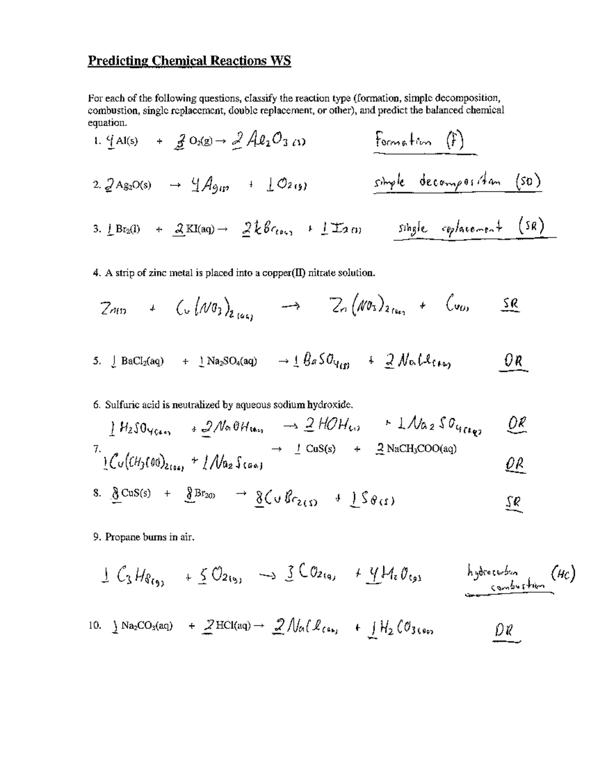 Review part 2 - predicting chemical equations - Predicting Chemical ...