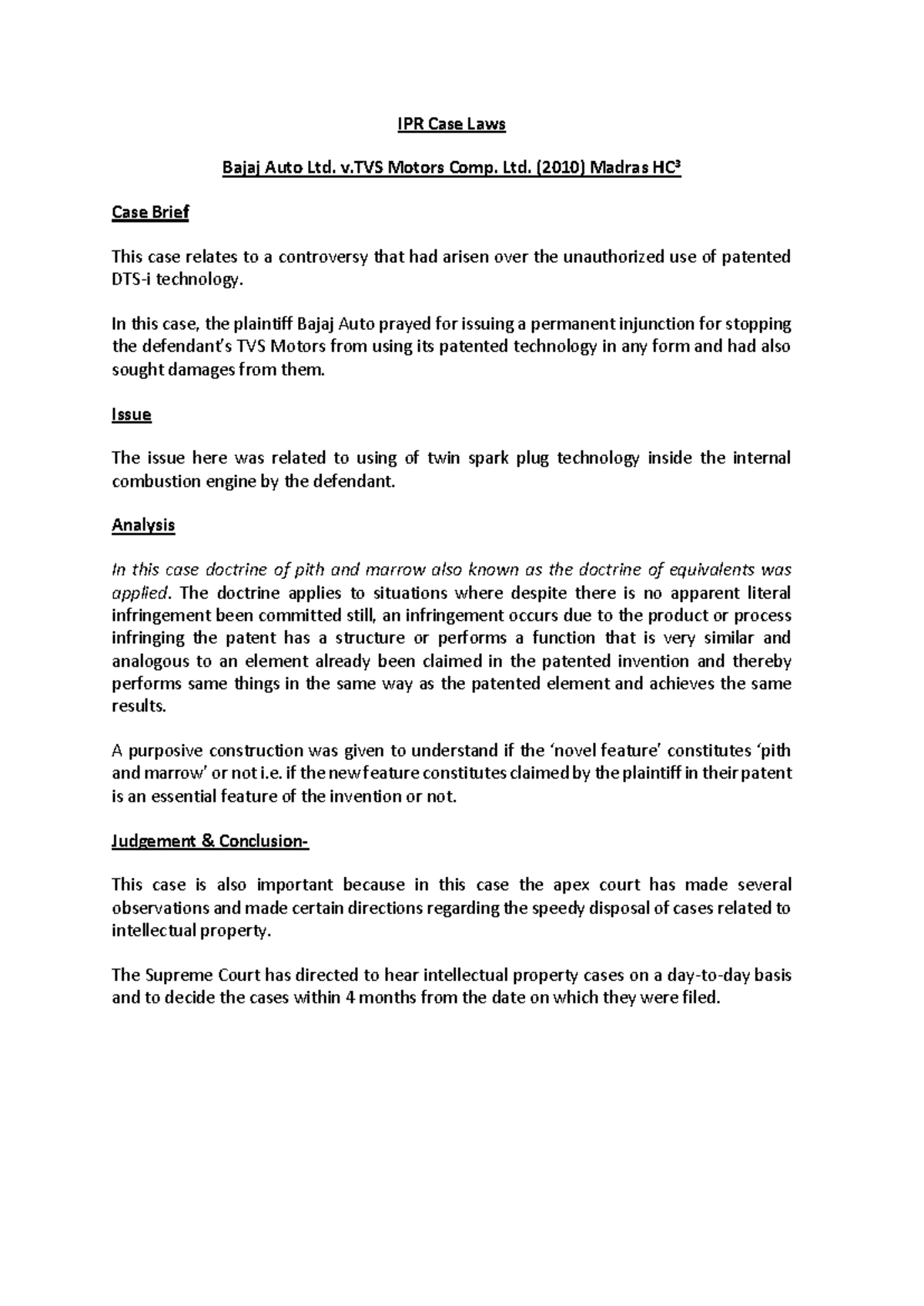 IPR Case Laws - eaf - IPR Case Laws Bajaj Auto Ltd. v Motors Comp. Ltd ...