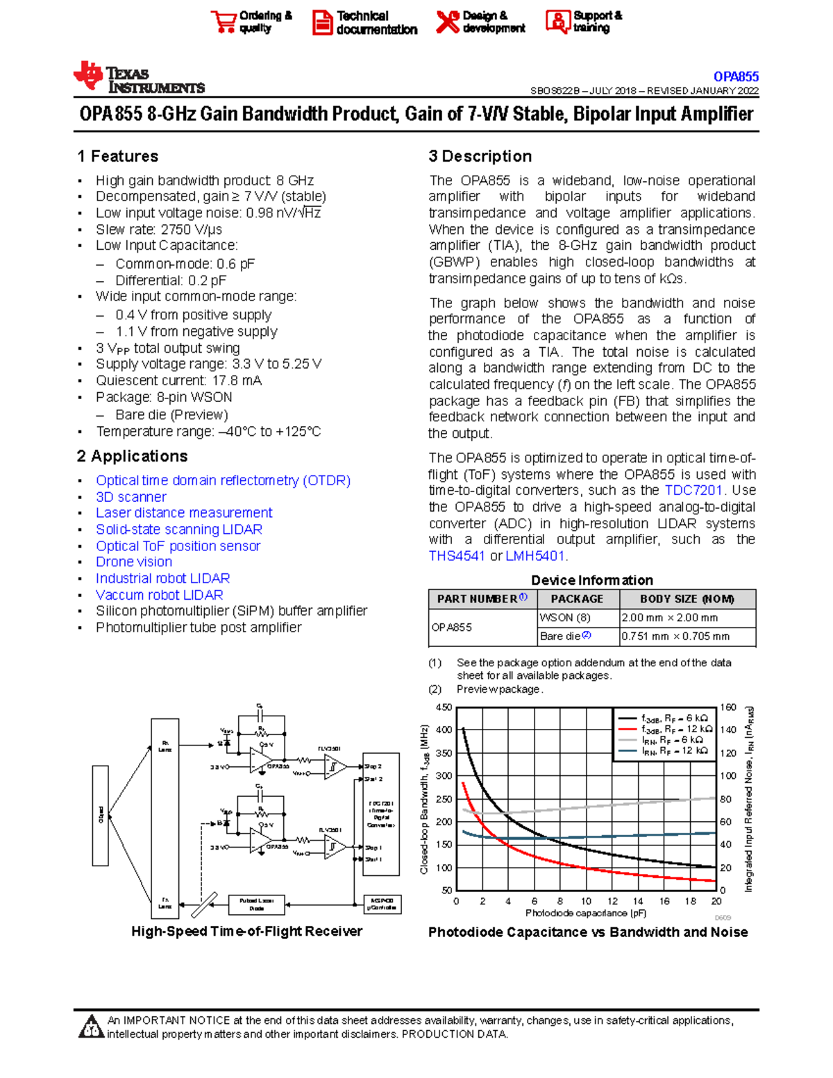 Opa855 - Used - OPA855 8-GHz Gain Bandwidth Product, Gain of 7-V/V ...