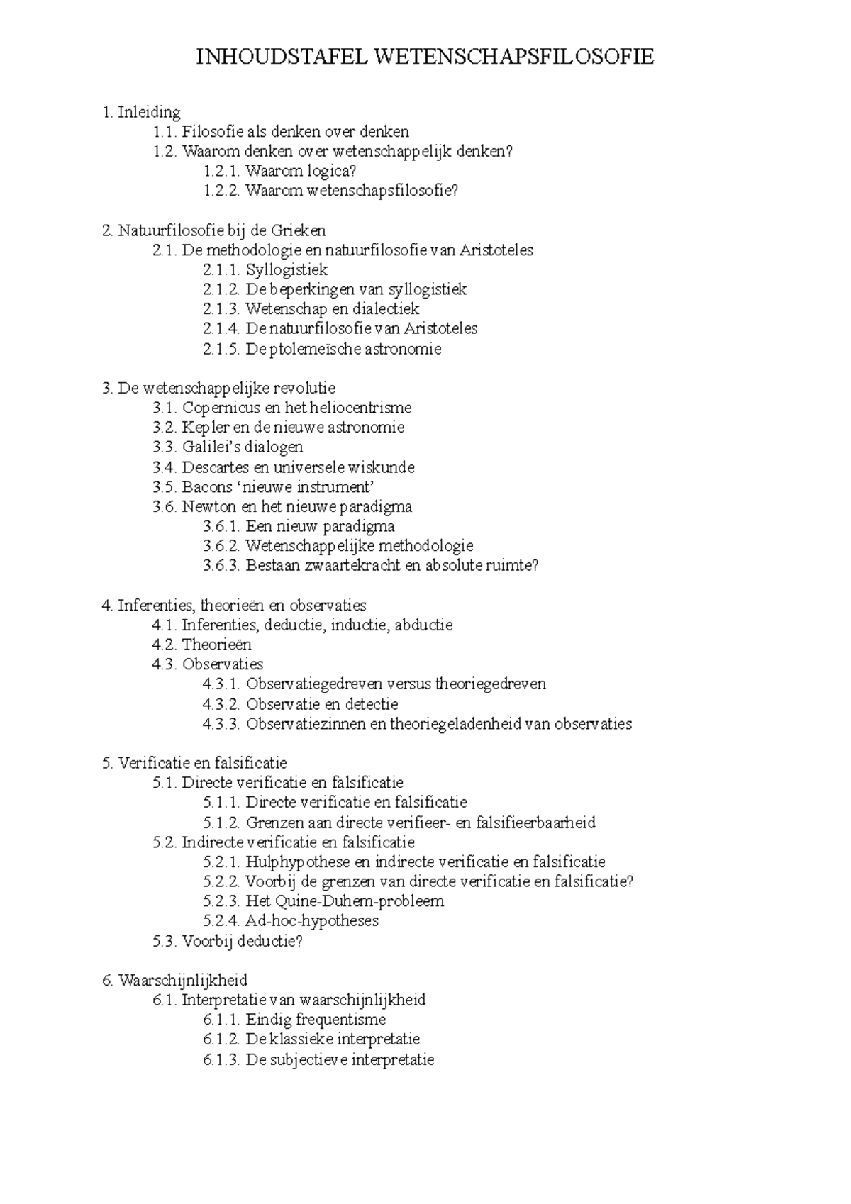 Inhoudstafel-wetenschapsfilosofie - Inleiding Filosofie als denken over ...