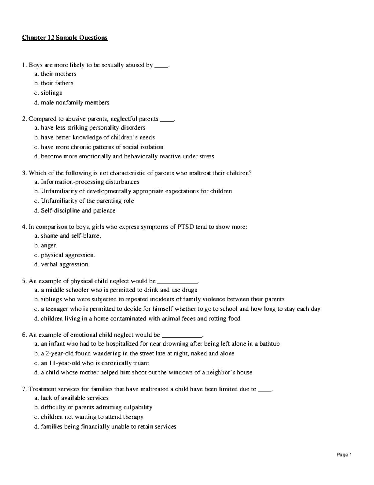 Chapter 12 Sample Questions - Chapter 12 Sample Questions Page 1 Boys are more likely to be ...