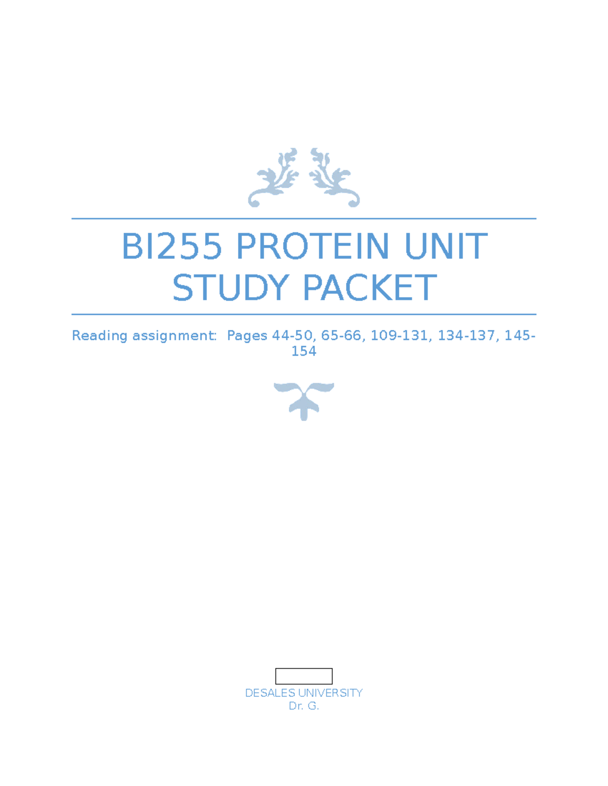 BI255 Protein Unit Study Packet (2) - BI255 PROTEIN UNIT STUDY PACKET ...