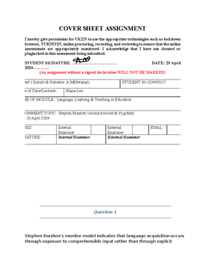 Cover Page for Individual Assignment with Declaration - COVER SHEET ...
