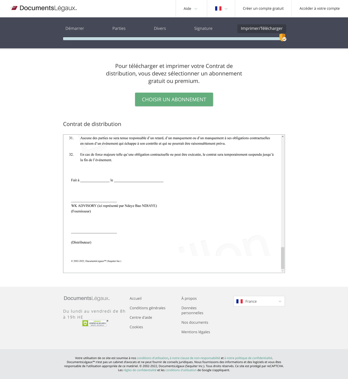 Contrat de distribution (France) Documents Légaux 6 - Aide Créer un ...