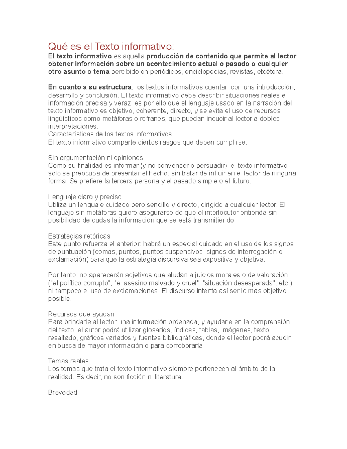 Concepto y caracteristicas de un texto informativo - Qué es el Texto ...