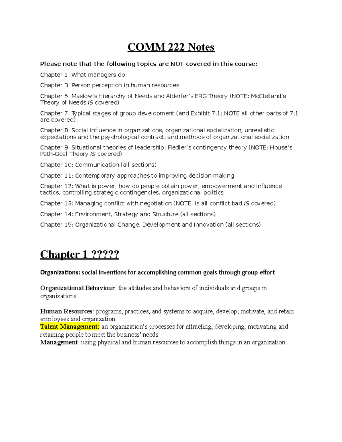 COMM 222 Notes - COMM 222 Notes Please note that the following topics ...