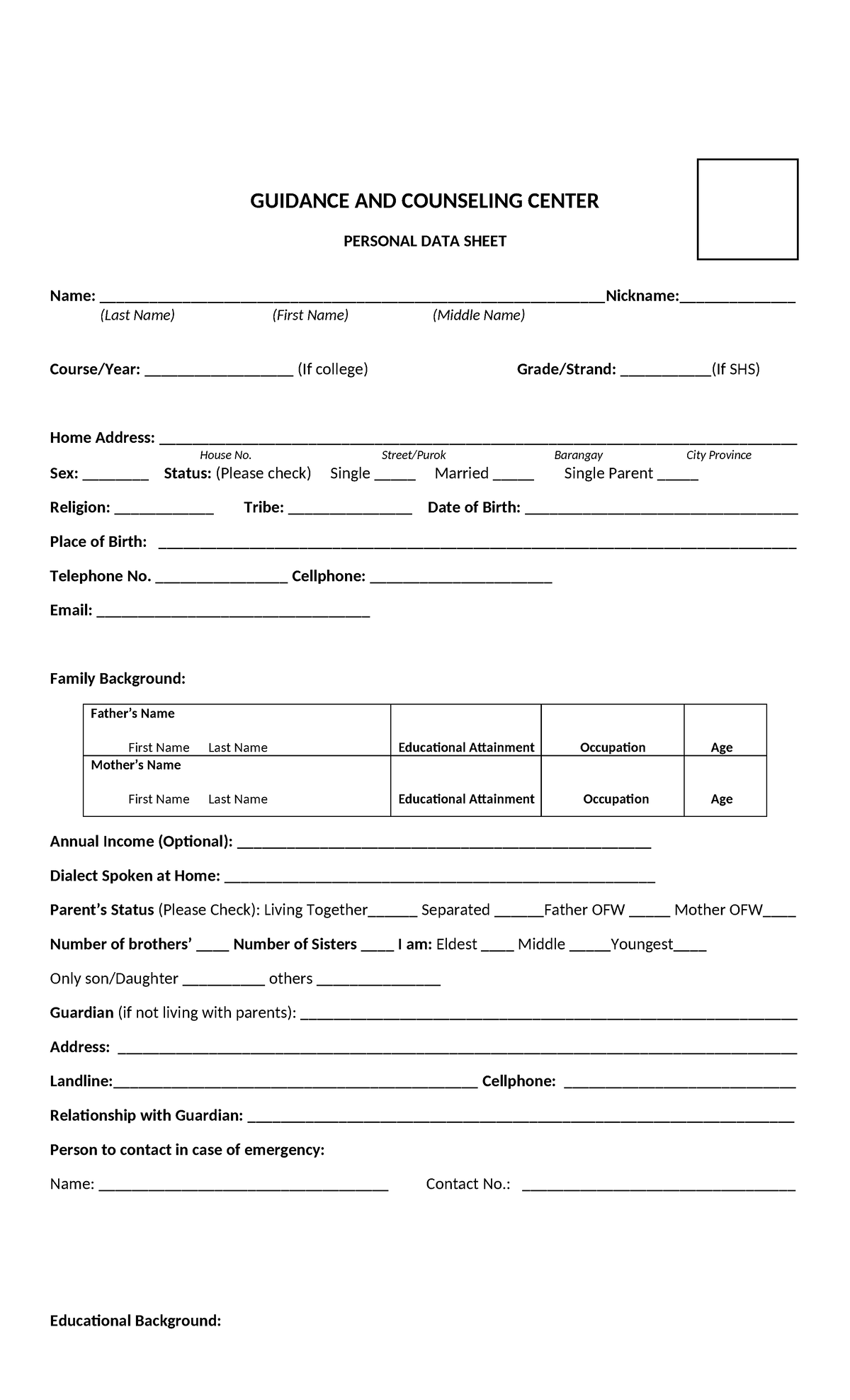 Updated PDS - gghjkkkkklk - GUIDANCE AND COUNSELING CENTER PERSONAL ...