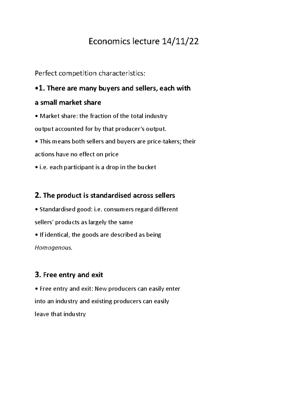 Economics lecture - There are many buyers and sellers, each with a ...