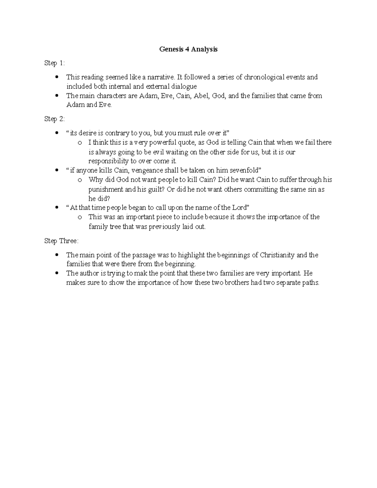 Genesis 4 Analysis - Genesis 4 Analysis Step 1: This reading seemed ...