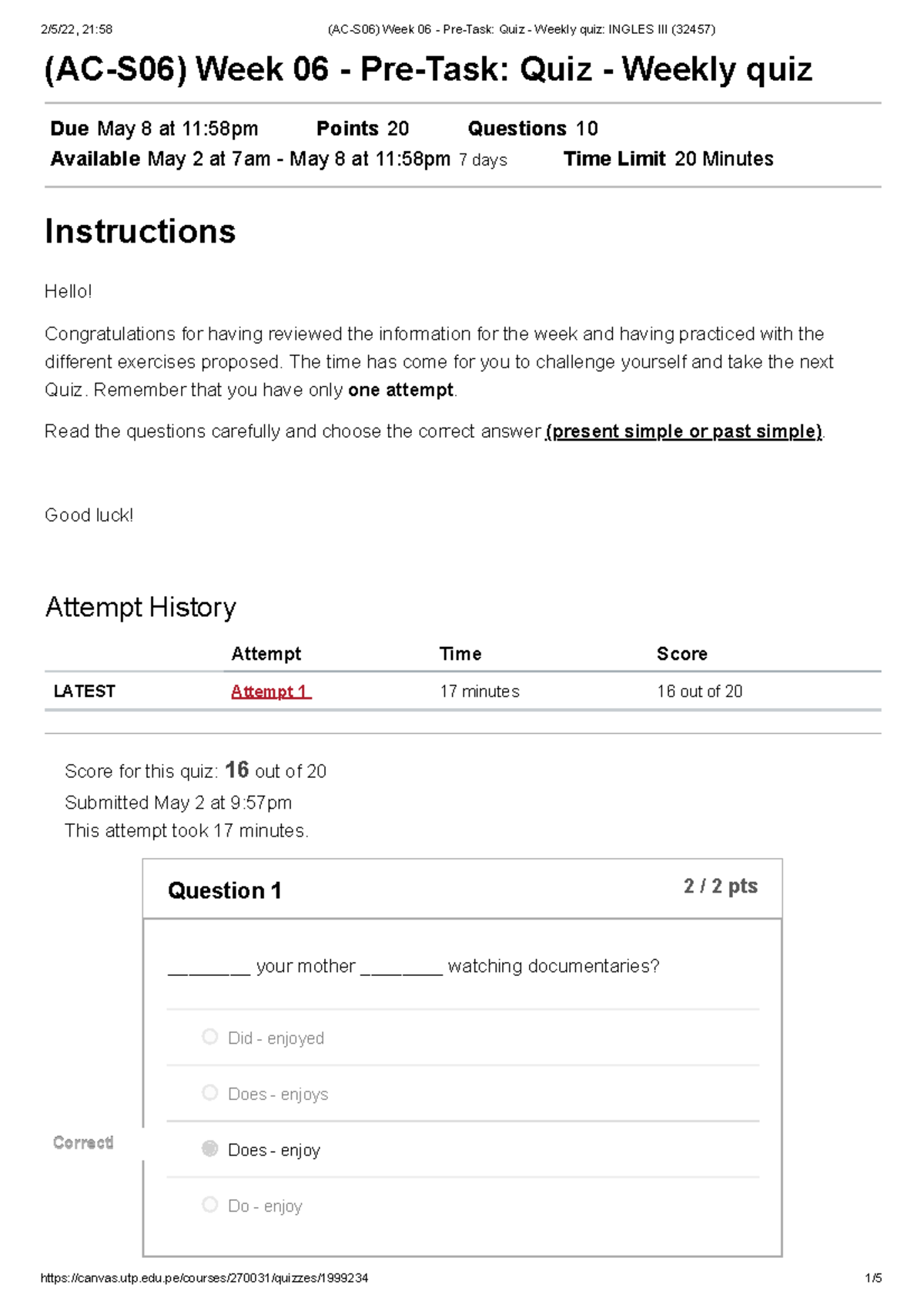 (AC-S06) Week 06 - Pre-Task Quiz - Weekly quiz Ingles III (32457) - (AC-S06) Week 06 - Pre-Task ...