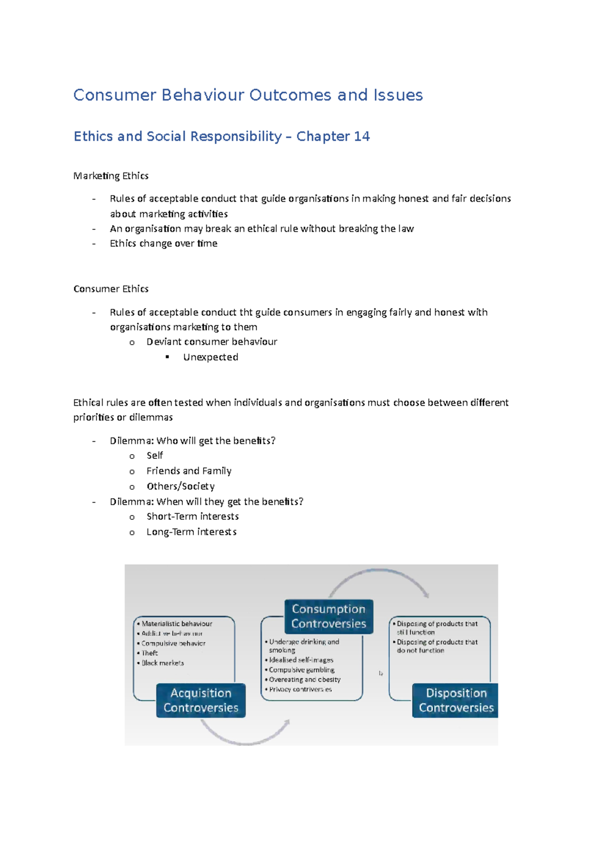 Week 11 Lecture - Notes - Consumer Behaviour Outcomes and Issues Ethics ...