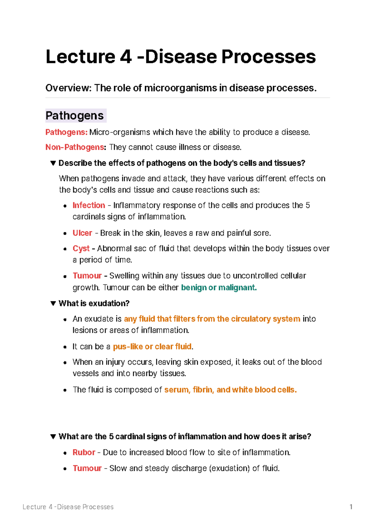 Disease Processes - Lecture 4 -Disease Processes Overview: The role of ...