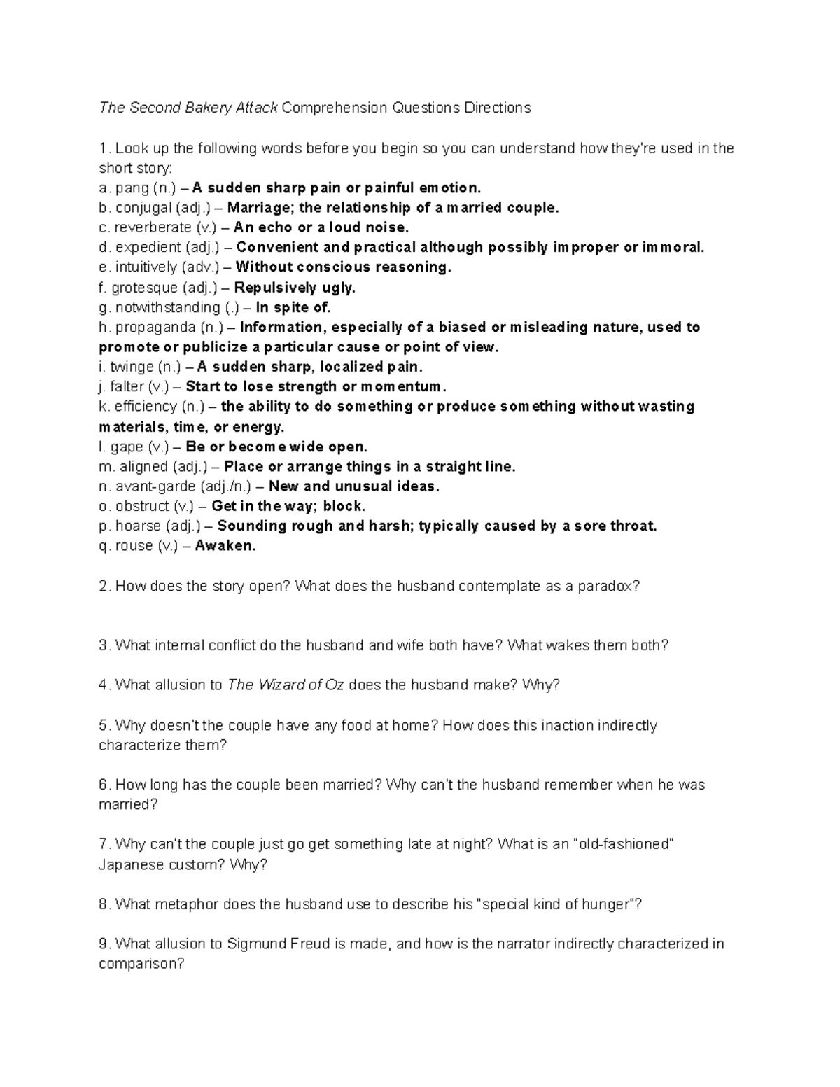 The Second Bakery Attack Questions - The Second Bakery Attack ...