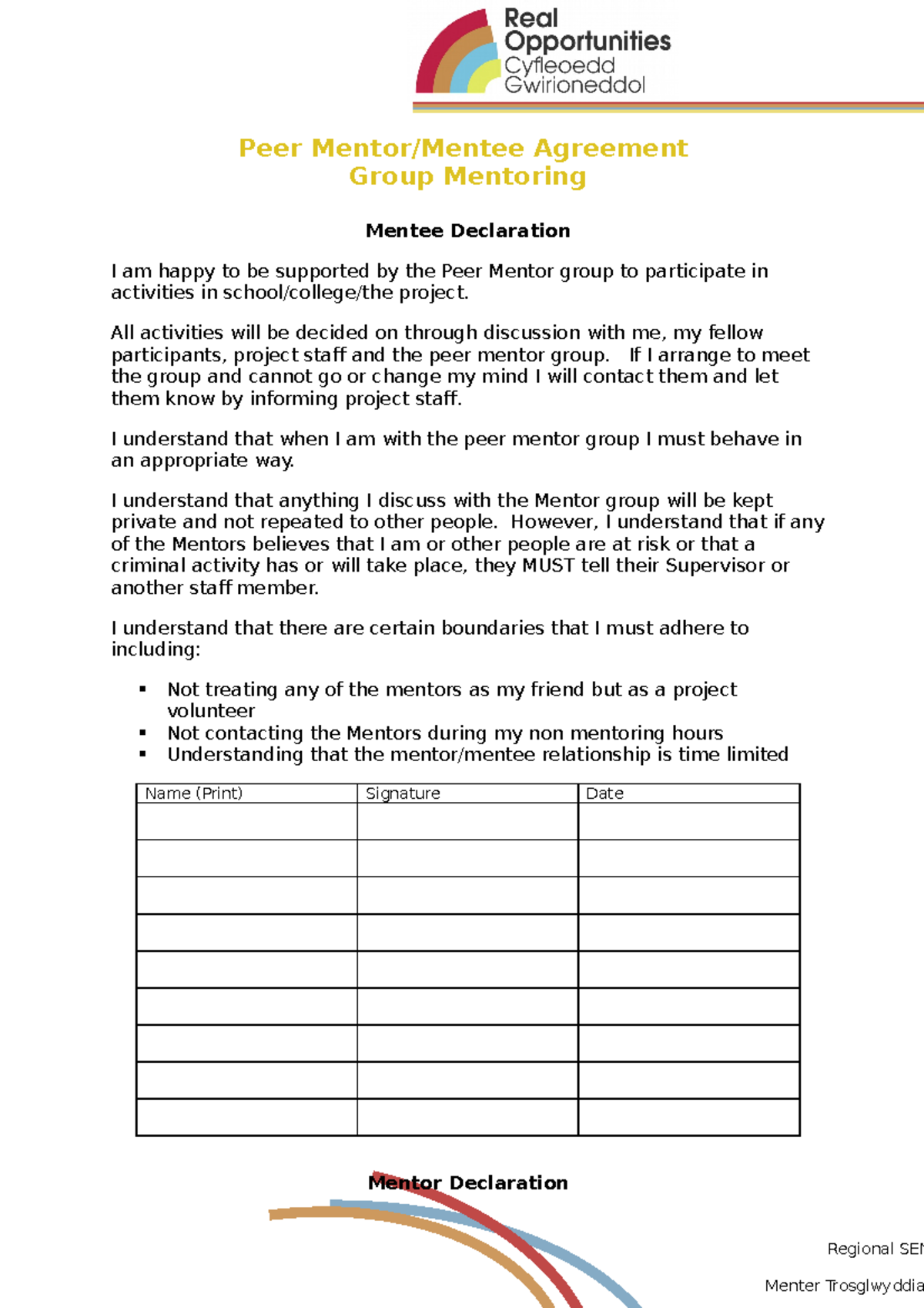 Group Peer Mentoring Agreement - Regional SEN Menter Trosglwyddia Peer ...