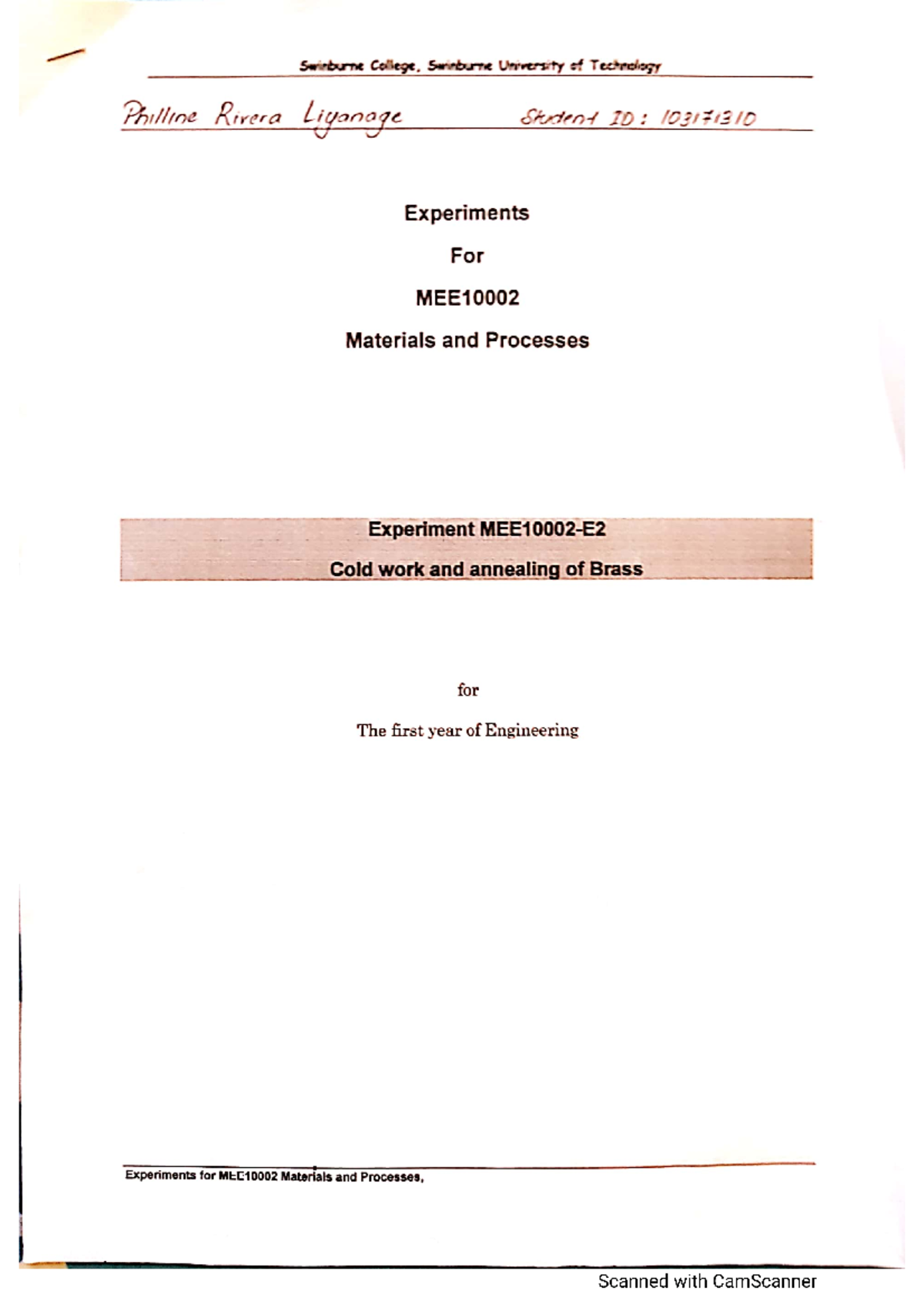 cold working experiment 2 - Structural Mechanics - Studocu