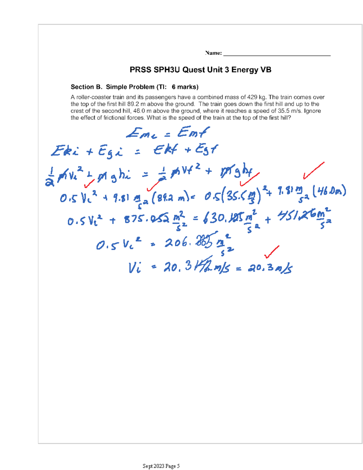 SPH3U Unit 3 Test Period 1 - Sept 2023 Page - Studocu