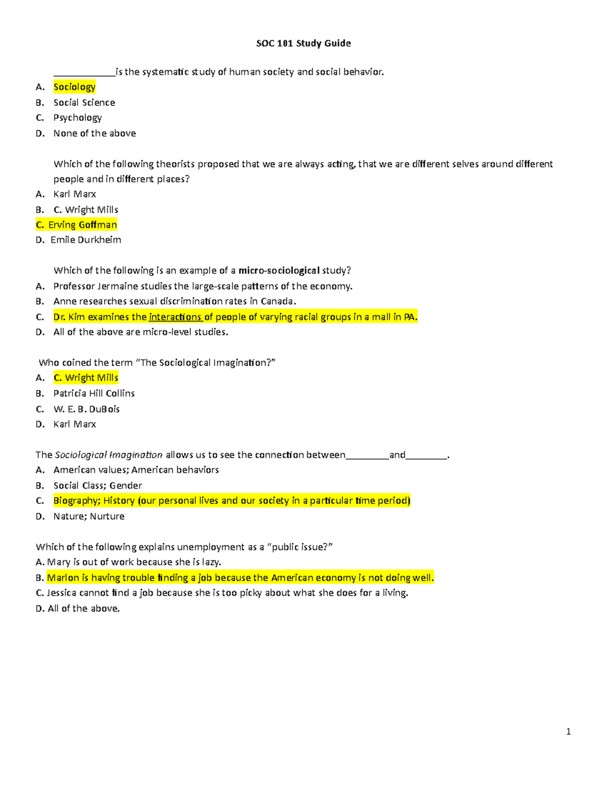 Study guide with answers - SOC 101 Study Guide is the systematic study ...
