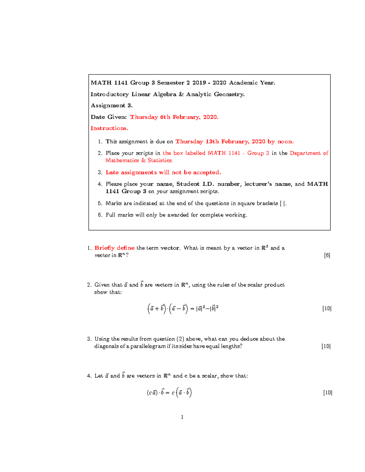 MATH 1141 Assignment 3 - Questions done for practice on complex numbers ...