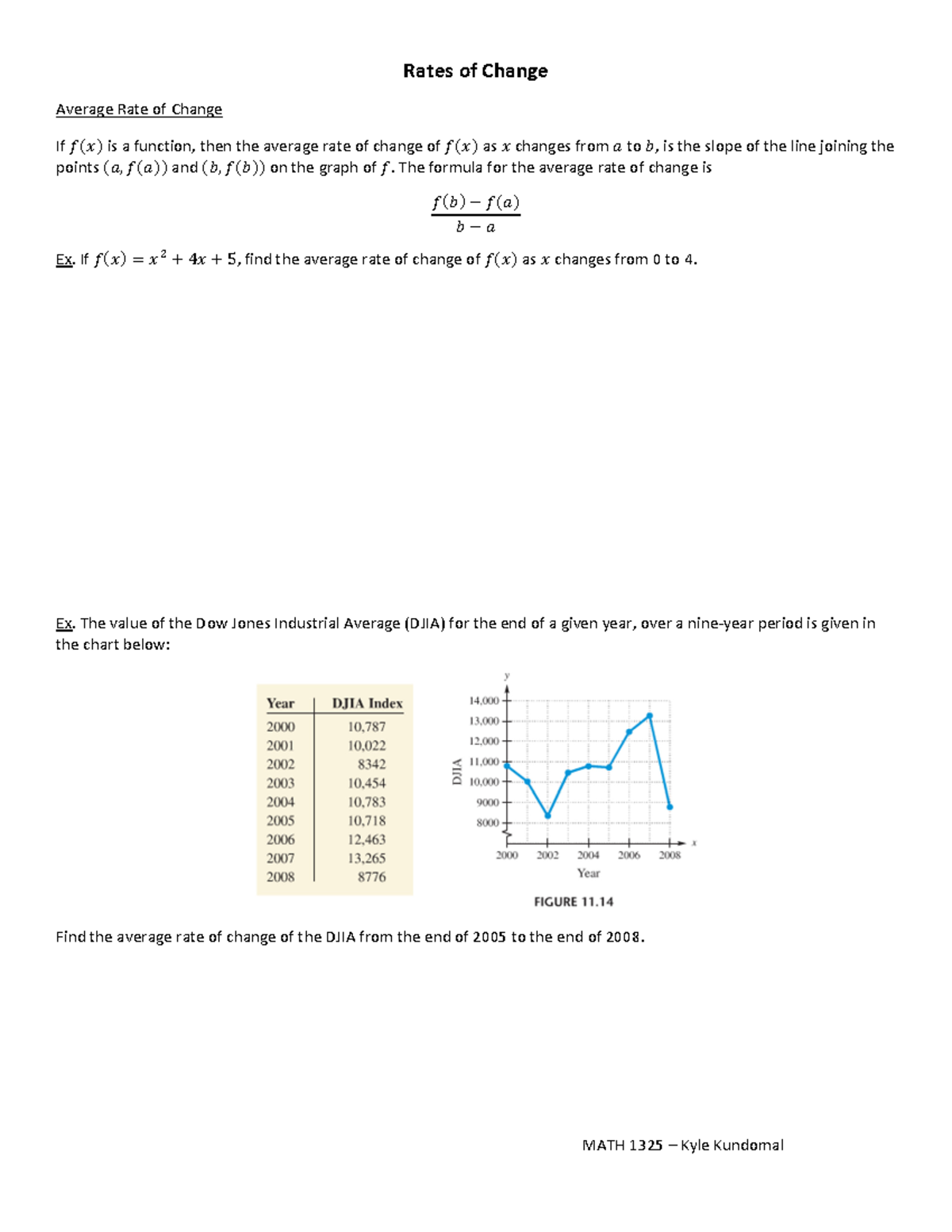 3.3 - Rates of Change (Blank) - MATH 1325 – Kyle Kundomal Rates of ...
