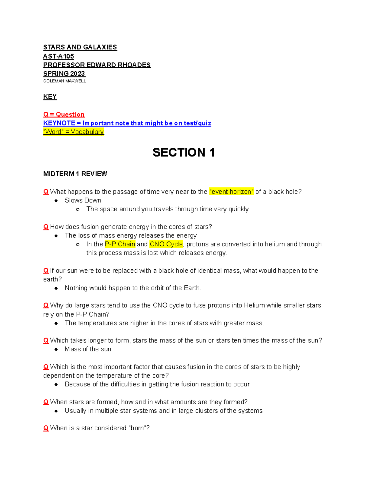 Stars AND Galaxies Notes - STARS AND GALAXIES AST-A PROFESSOR EDWARD ...