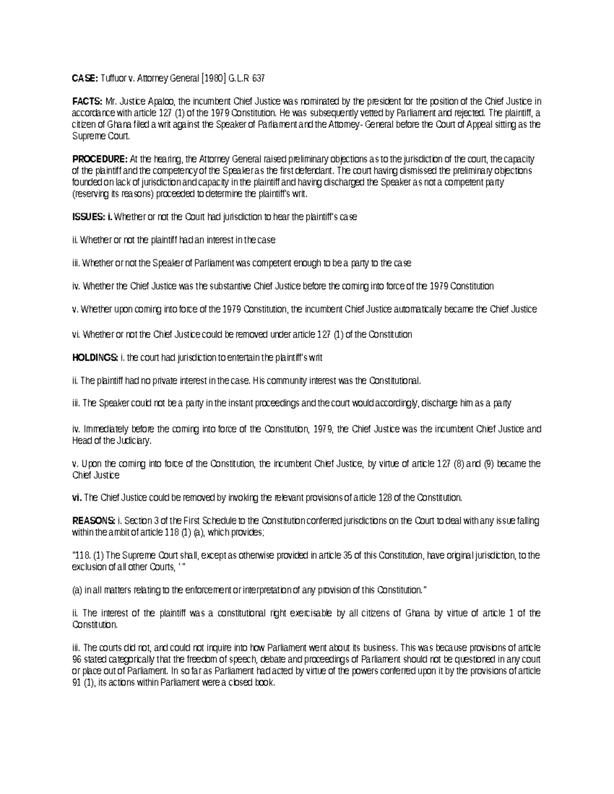 Tuffour V AG brief - tuff - CASE: Tuffuor v. Attorney General 1980 G.L ...