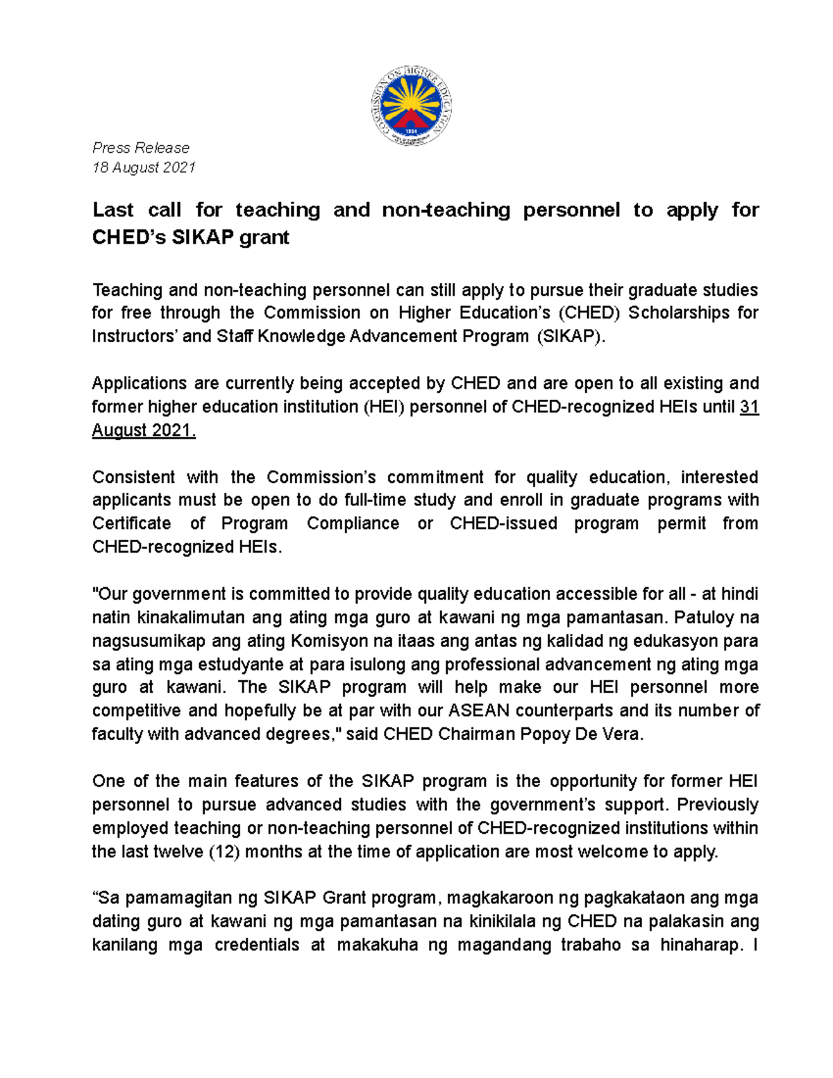Last Call For Teaching And Non Teaching Personnel To Apply For CHEDs last-call-for-teaching-and-non-teaching-personnel-to-apply-for-cheds