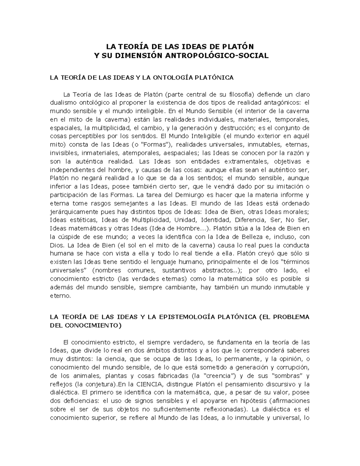 LA Teoria DE LAS Ideas DE Platon - LA TEORÍA DE LAS IDEAS DE PLATÓN Y ...