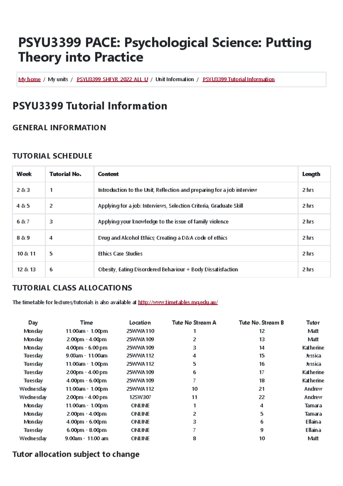 PSYU3399 PACE - Tutorial Information - My home / My units / PSYU3399 ...