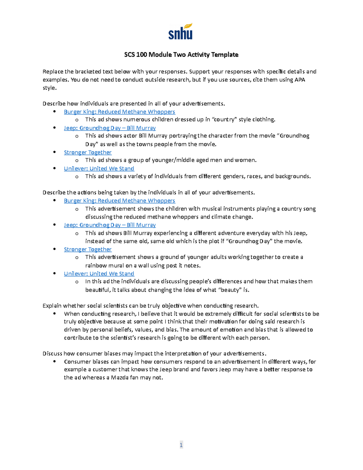 SCS 100 Module Two Activity - Support your responses with specific ...