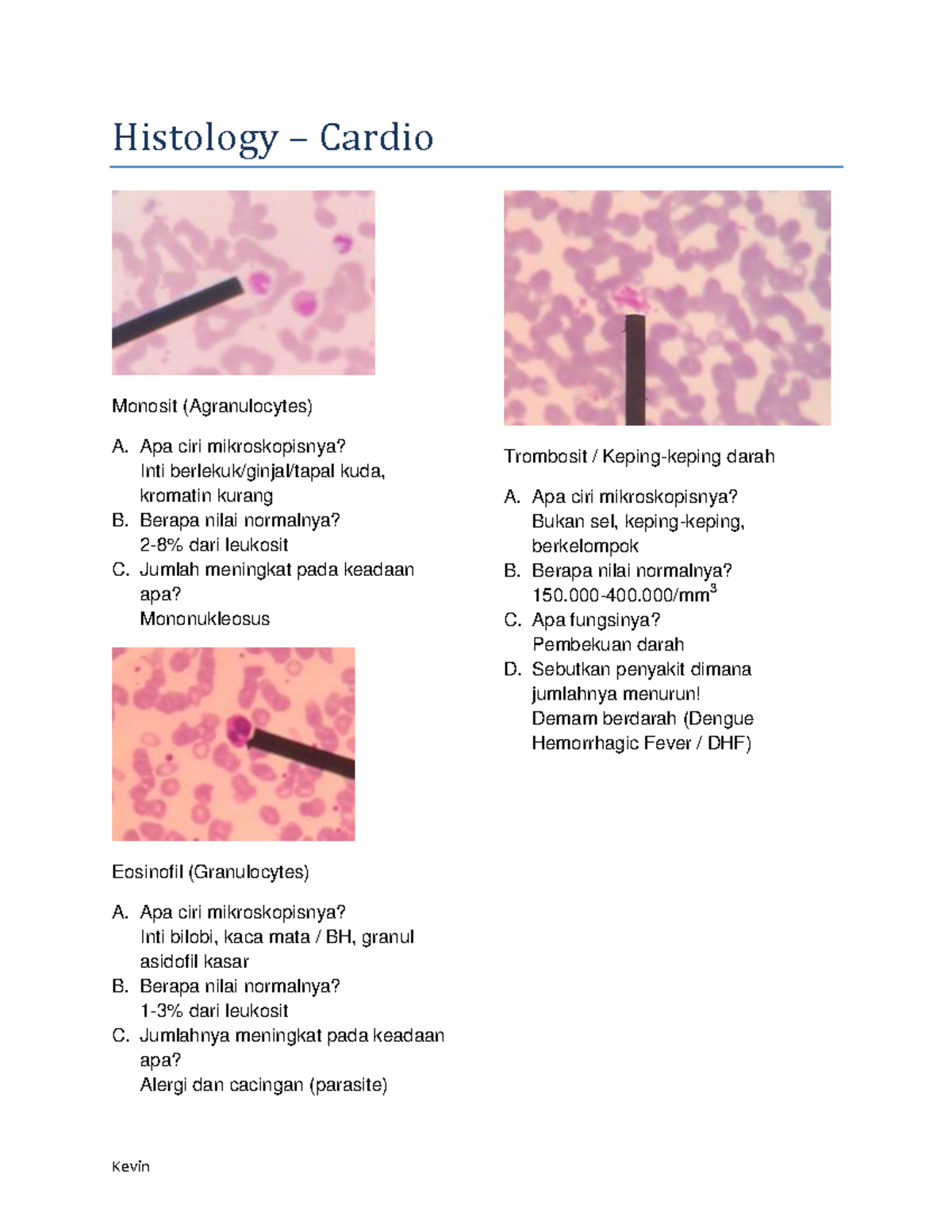 Histology Summary - Cardio - Histology – Cardio Monosit (Agranulocytes ...