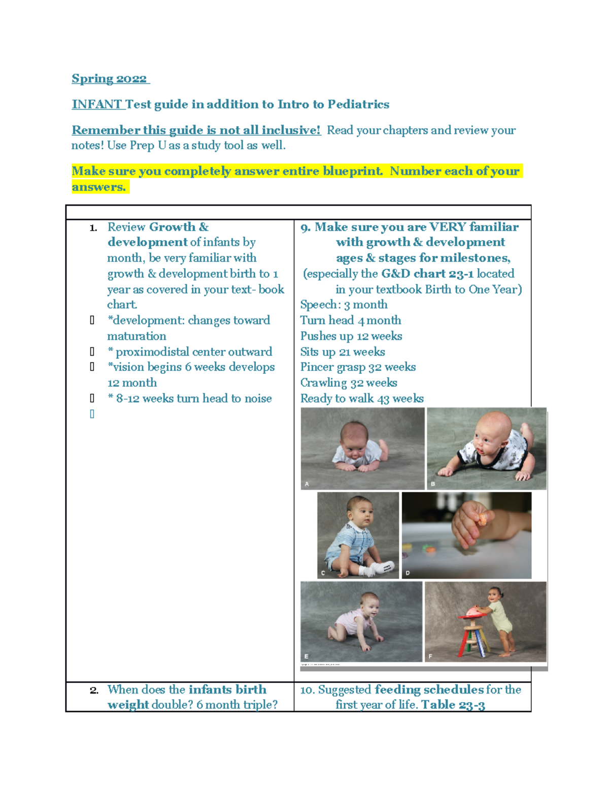 Infant Test Plan - Spring 2022 INFANT Test guide in addition to Intro ...