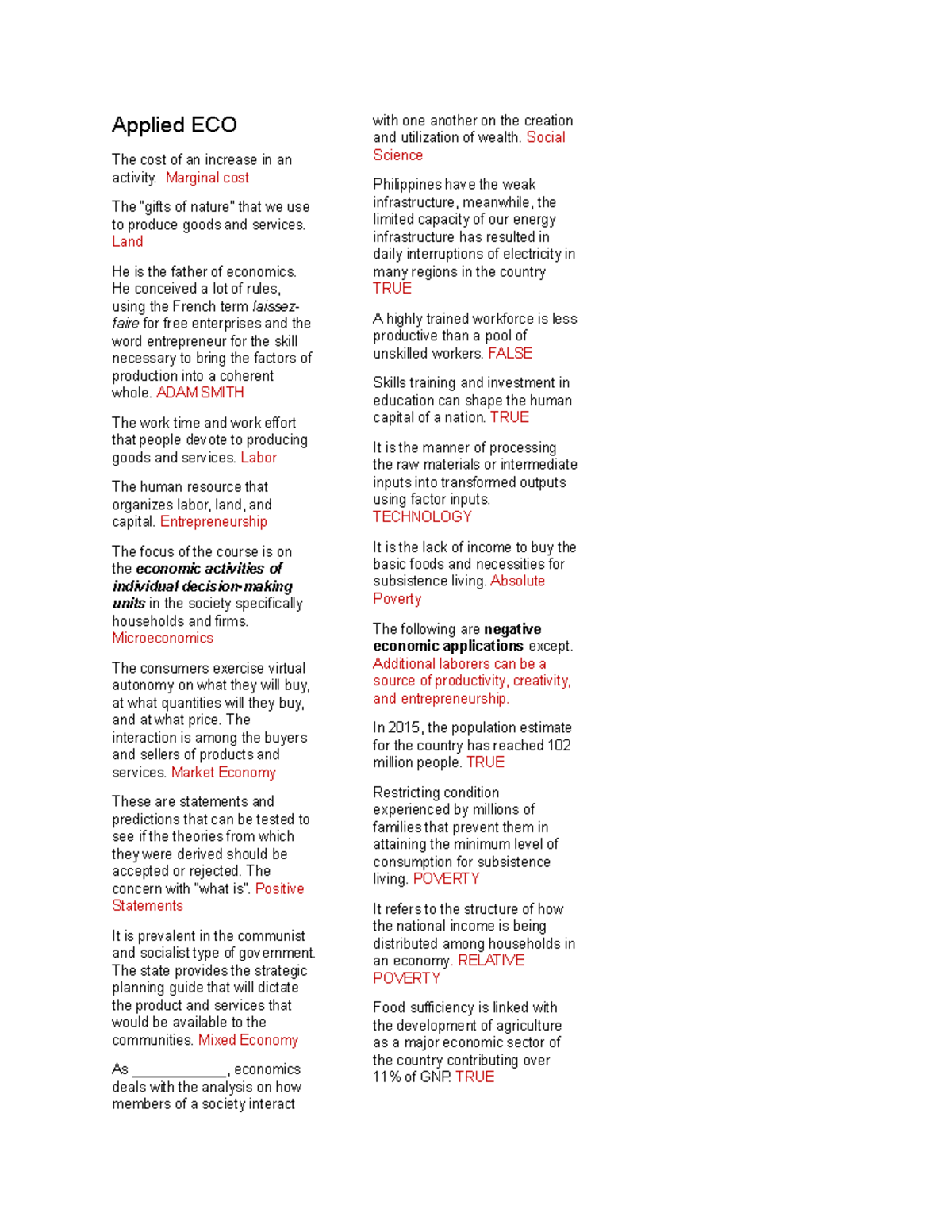 Applied ECO - Applied ECO The cost of an increase in an activity ...