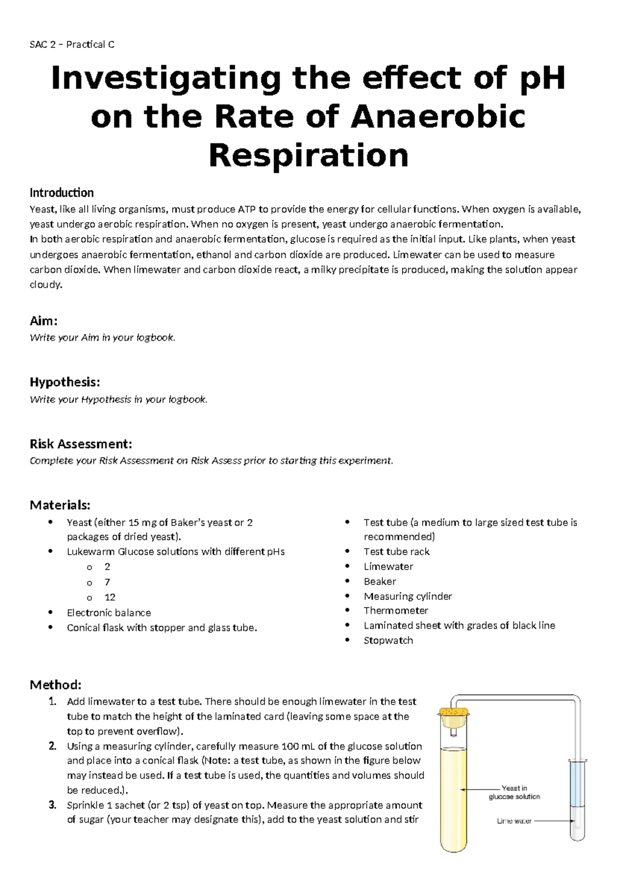 SAC 2 - Practical C (Effect of p H on Rate of Anaerobic Respiration ...