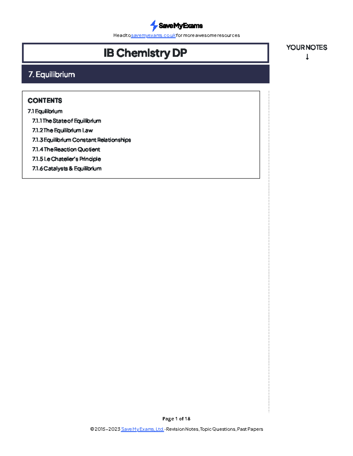 Equilibirium Topic Chem - Page 1 of 18 IB Chemistry DP 7. Equilibrium ...