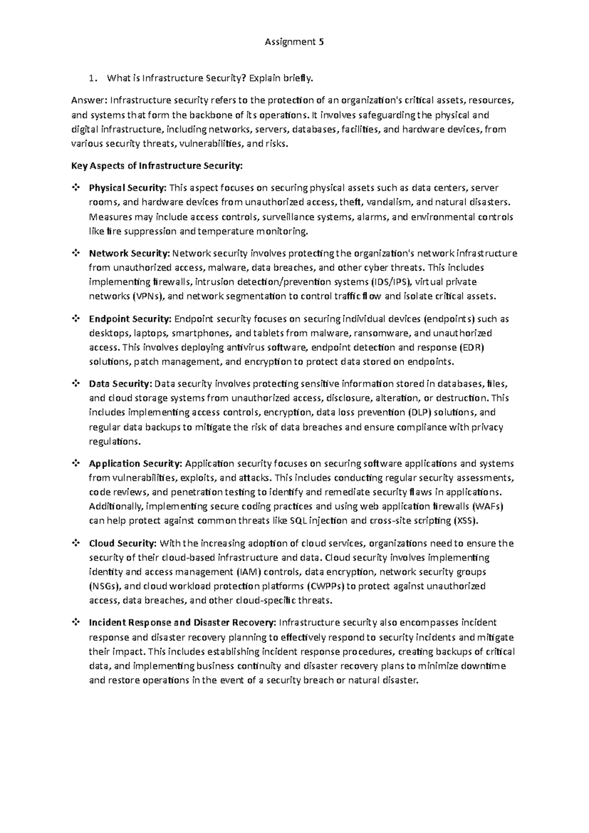 Assignment 5 - Basic information Security - What is Infrastructure Security? Explain briefly ...
