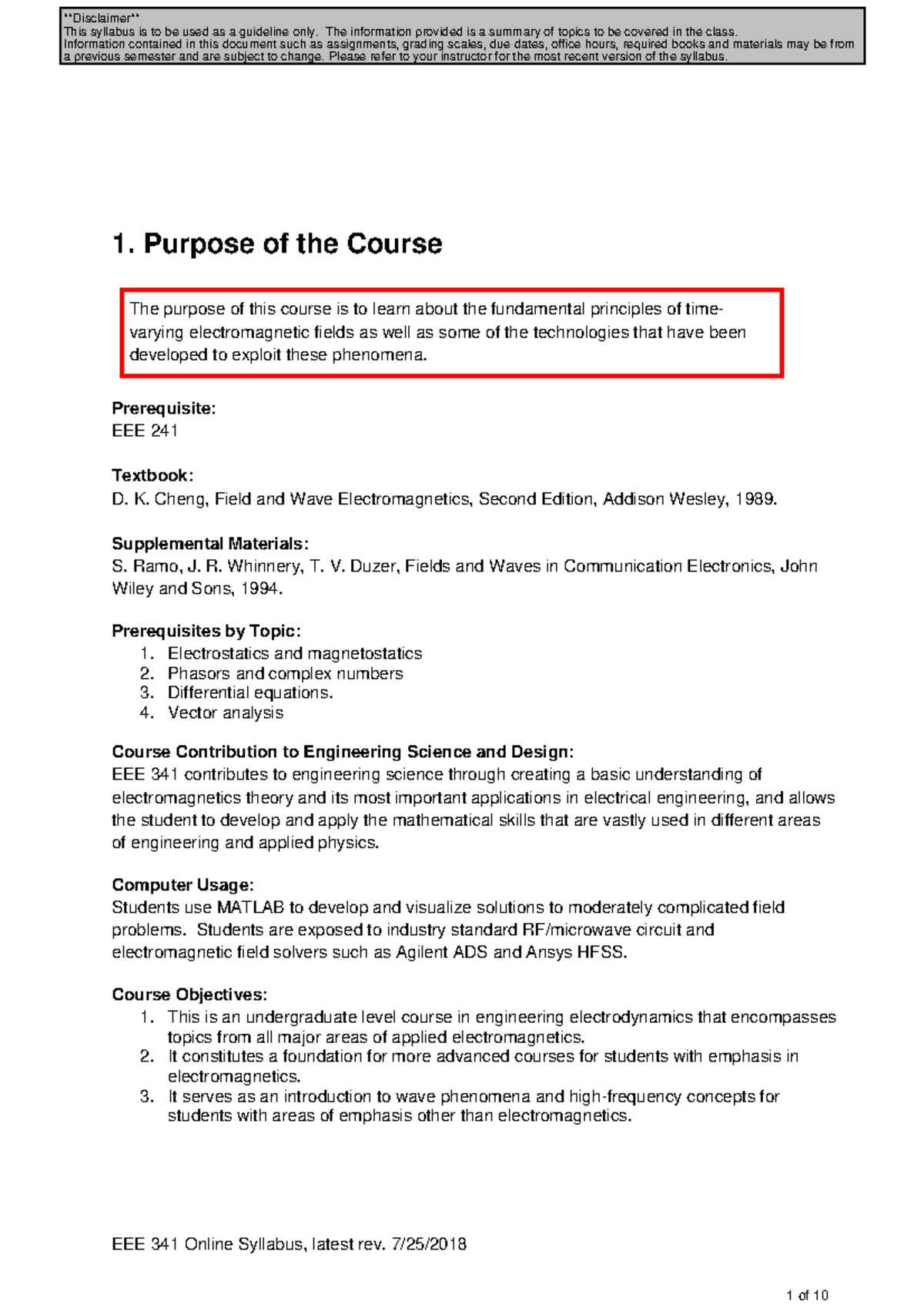 EEE 341 - Syllabus - EEE 341 Online Syllabus, latest rev. 7/25/ 1 ...