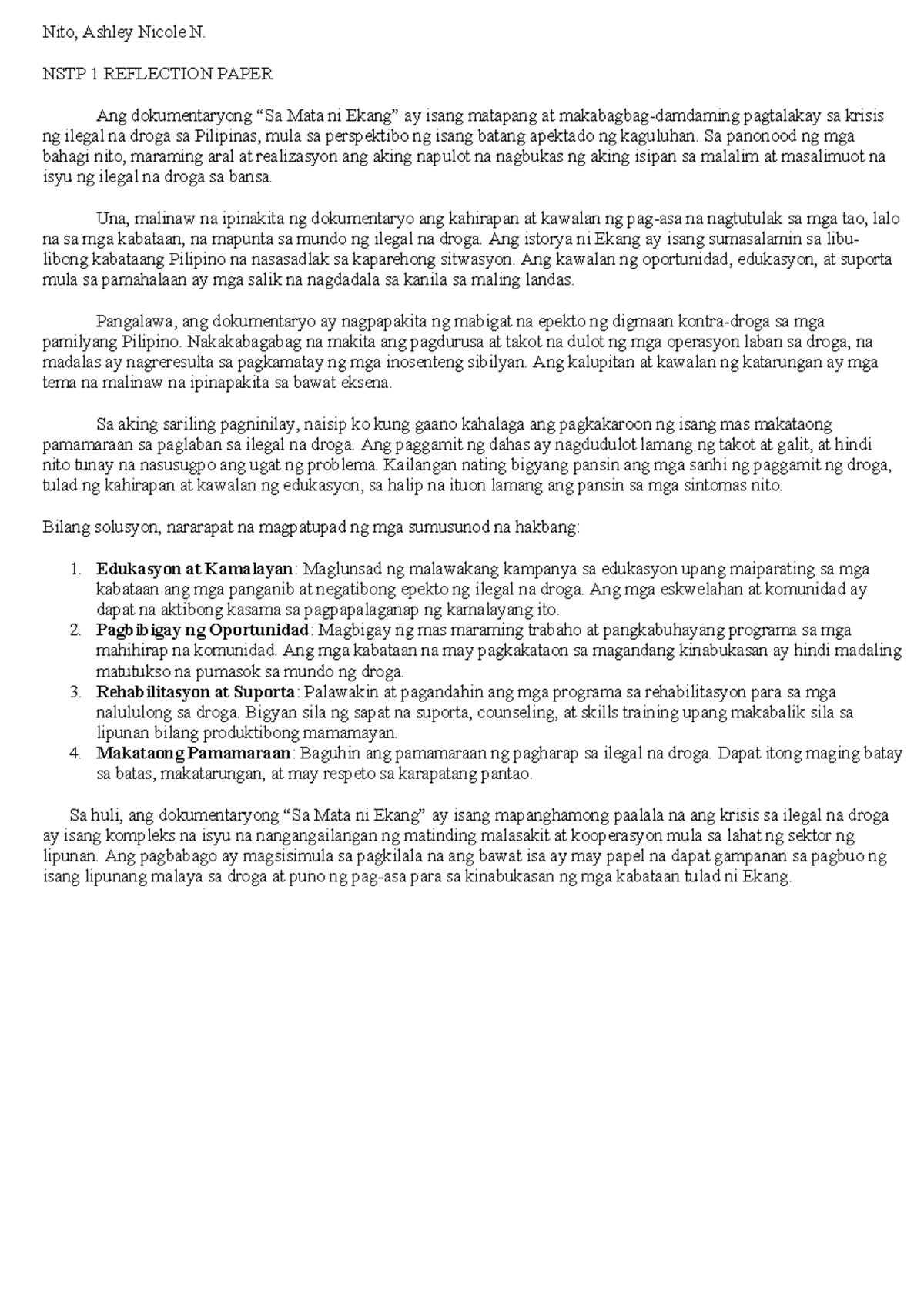 Reflection Papers - reviewer - Nito, Ashley Nicole N. NSTP 1 REFLECTION ...