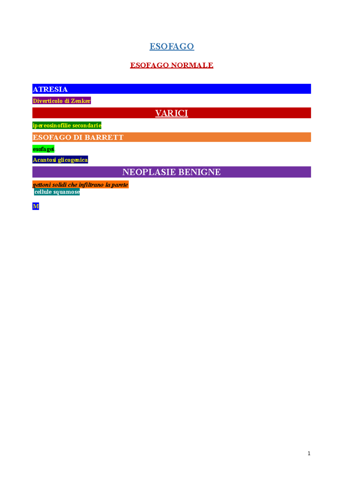 Endocrino - ESOFAGO ESOFAGO NORMALE ATRESIA Diverticolo di Zenker ...
