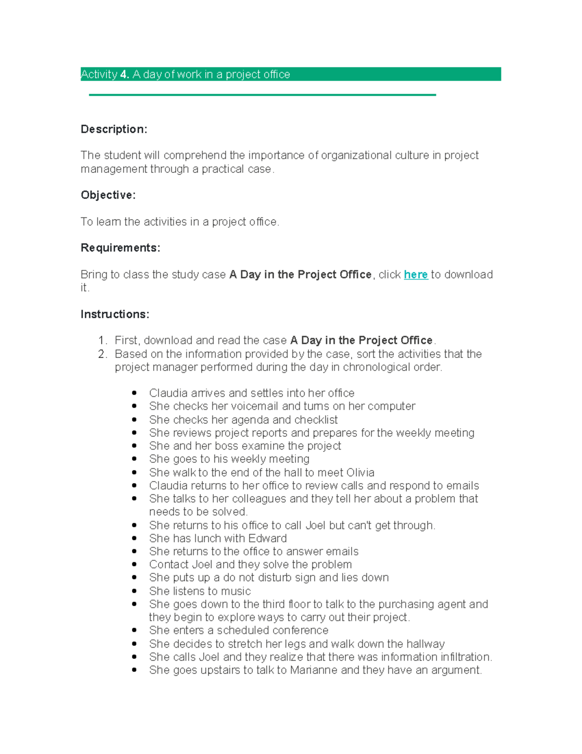 Admin de prooyectos act 4 - Activity 4. A day of work in a project ...