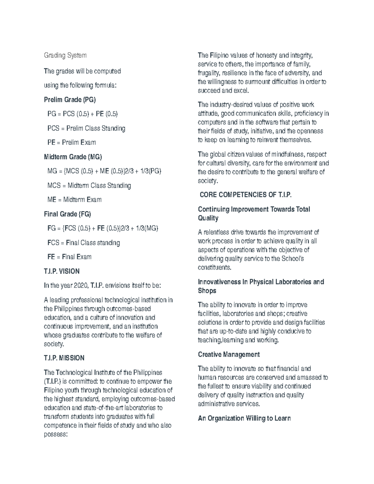 NSTP - Lecture notes 1 - Grading System The grades will be computed ...