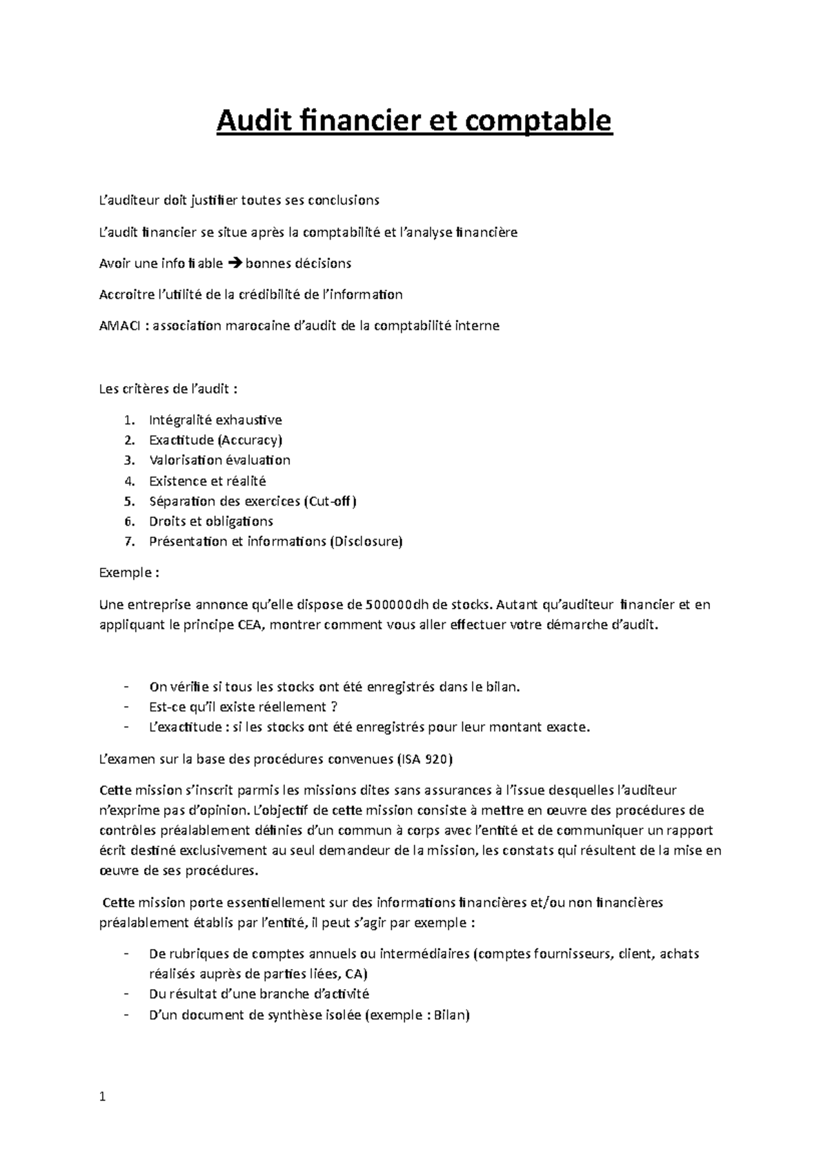 Cas corrigés - Audit financier et comptable L’auditeur doit justifier ...