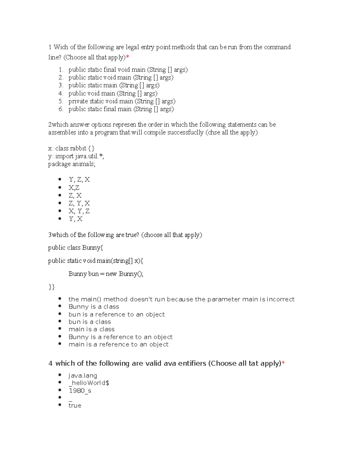 Preguntas java - cuestionario de prueba para cerrtificacion - 1 Wich of the following are legal ...
