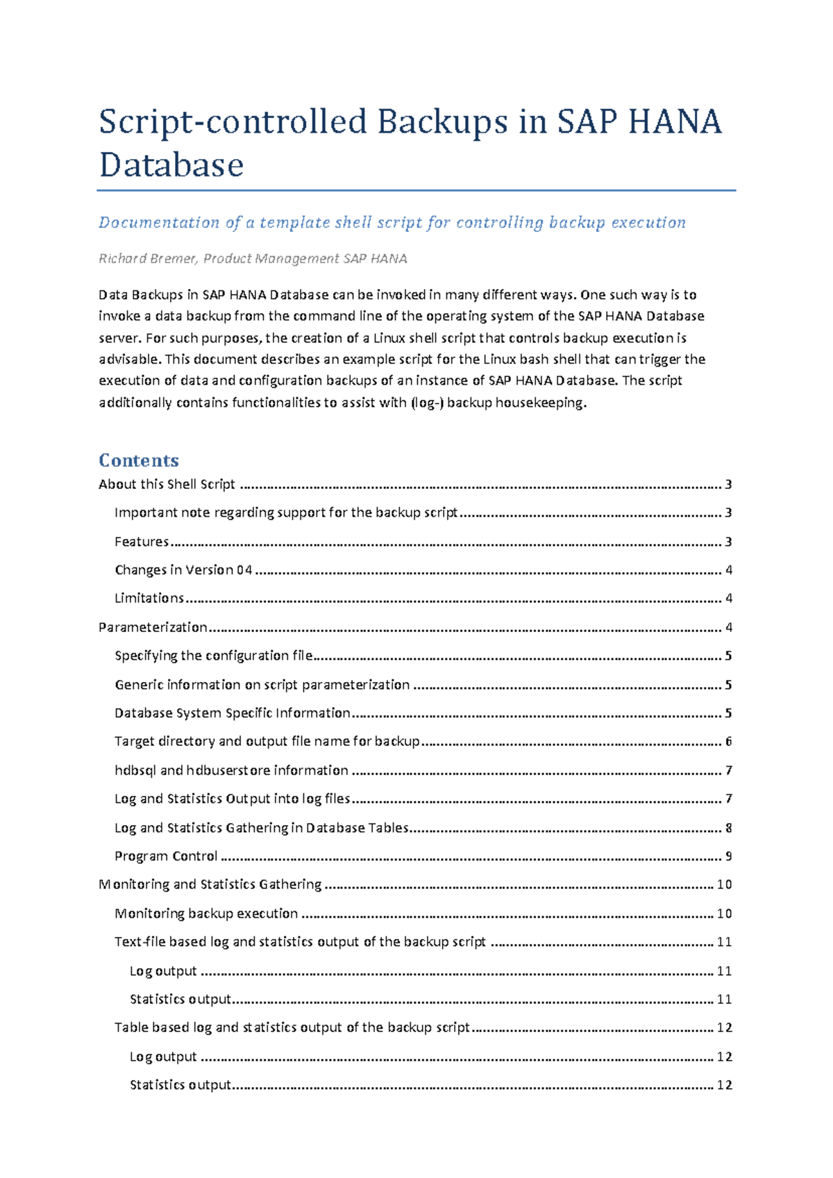 Backup Script Documentation Script Controlled Backups In Sap Hana 4986
